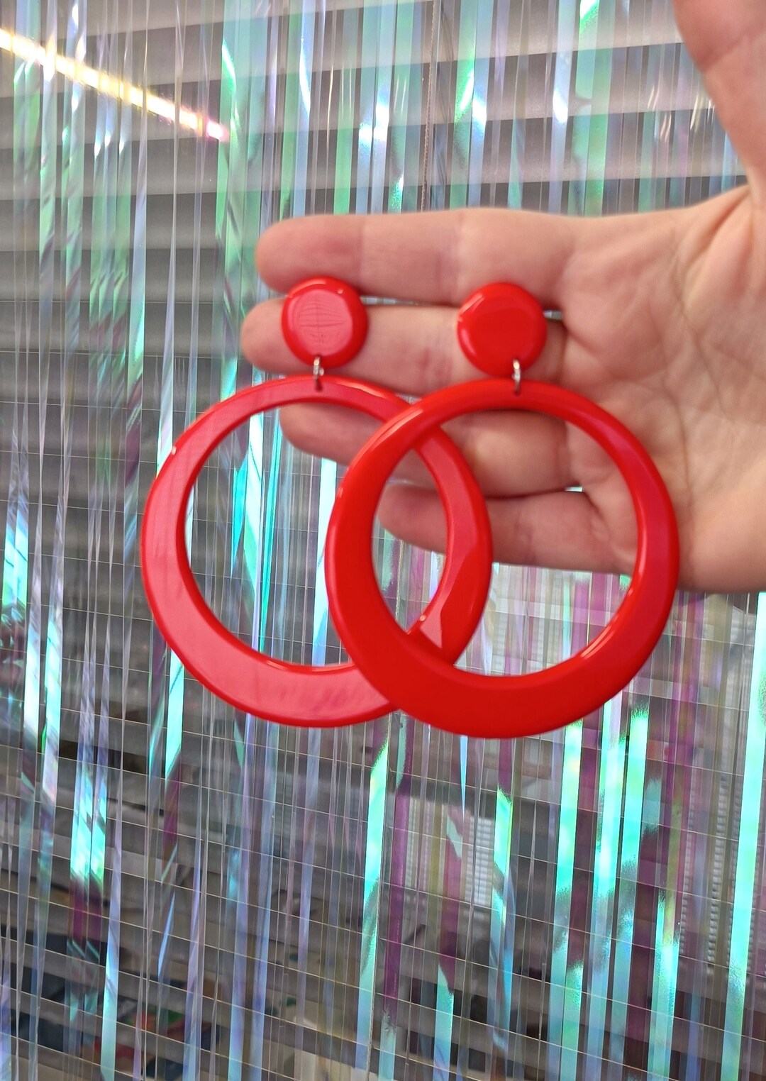 Red Hoop Earrings, Large Acrylic Hoops, Bold Mod Earrings, 70s Inspired ...