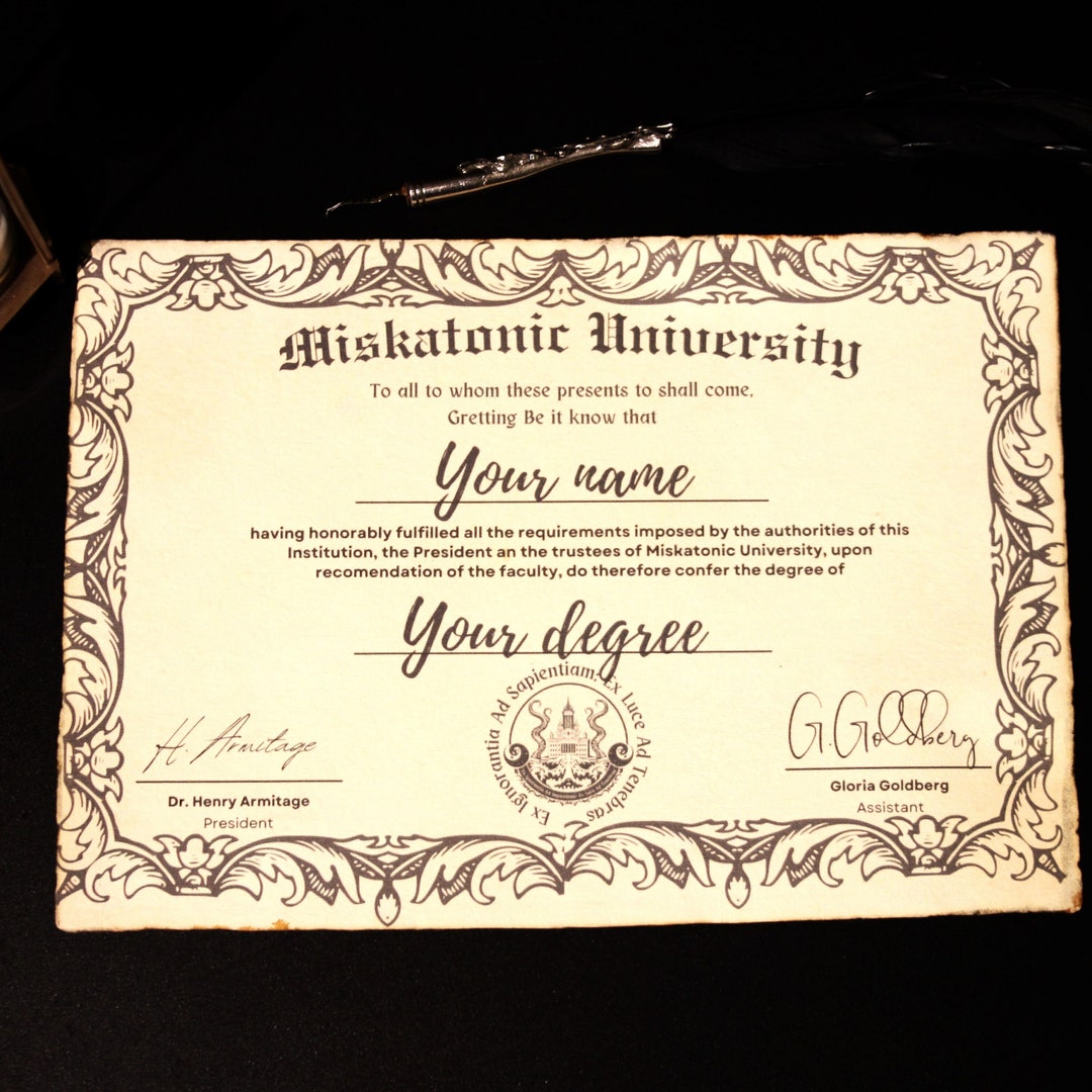 Personalized Miskatonic University Diploma, Cthulhu Certificate, Arkham ...