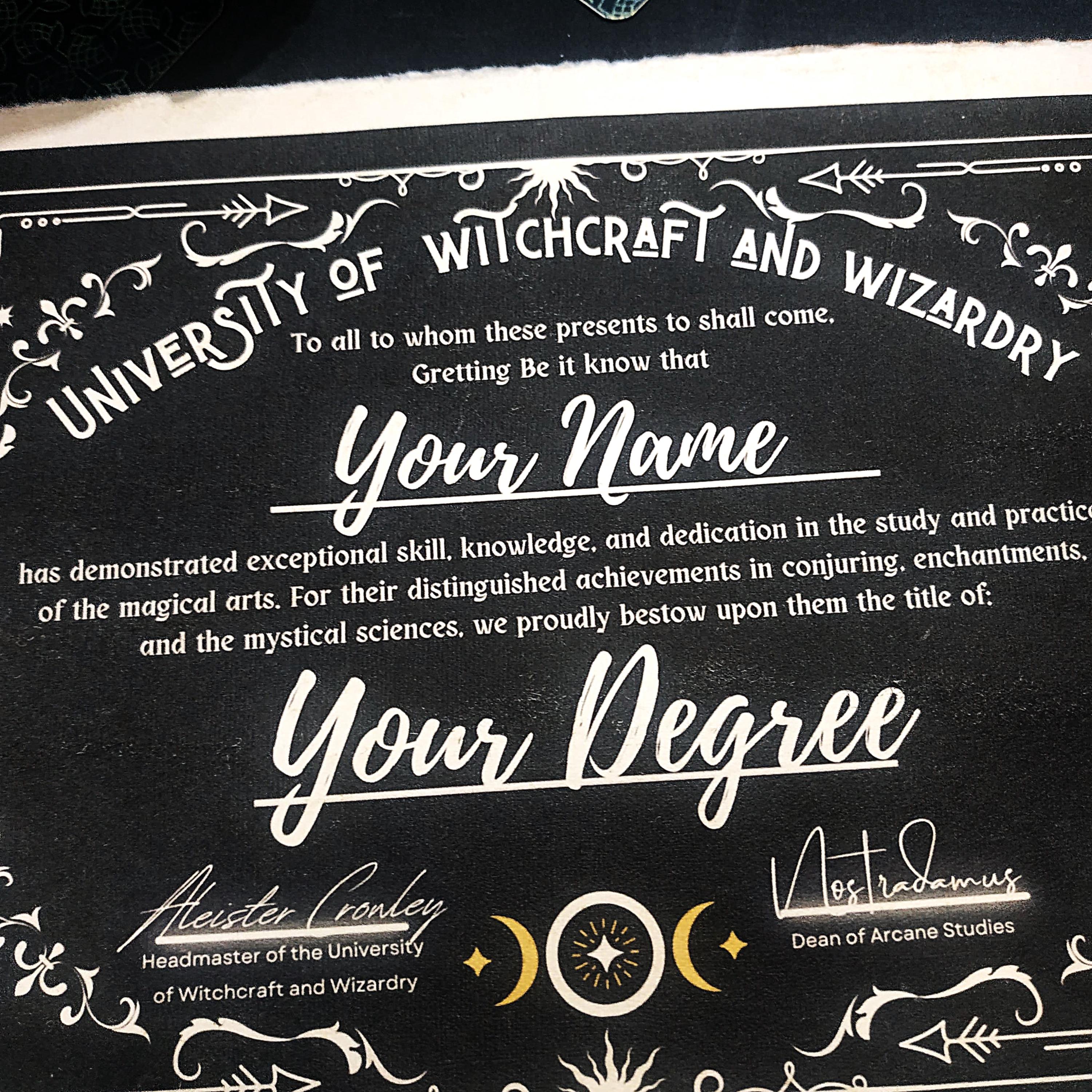 Custom Magic Diplom, Wizardry Diplom, Magical Arts Certificate ...