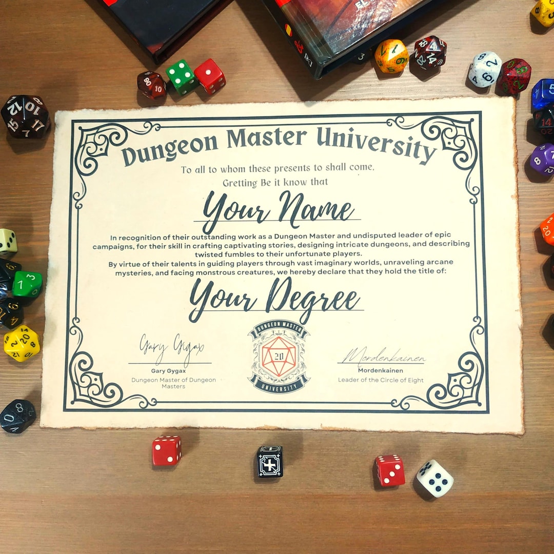 Custom Dungeon Master Diploma, Dungeon Master Certificate, DM Gift ...