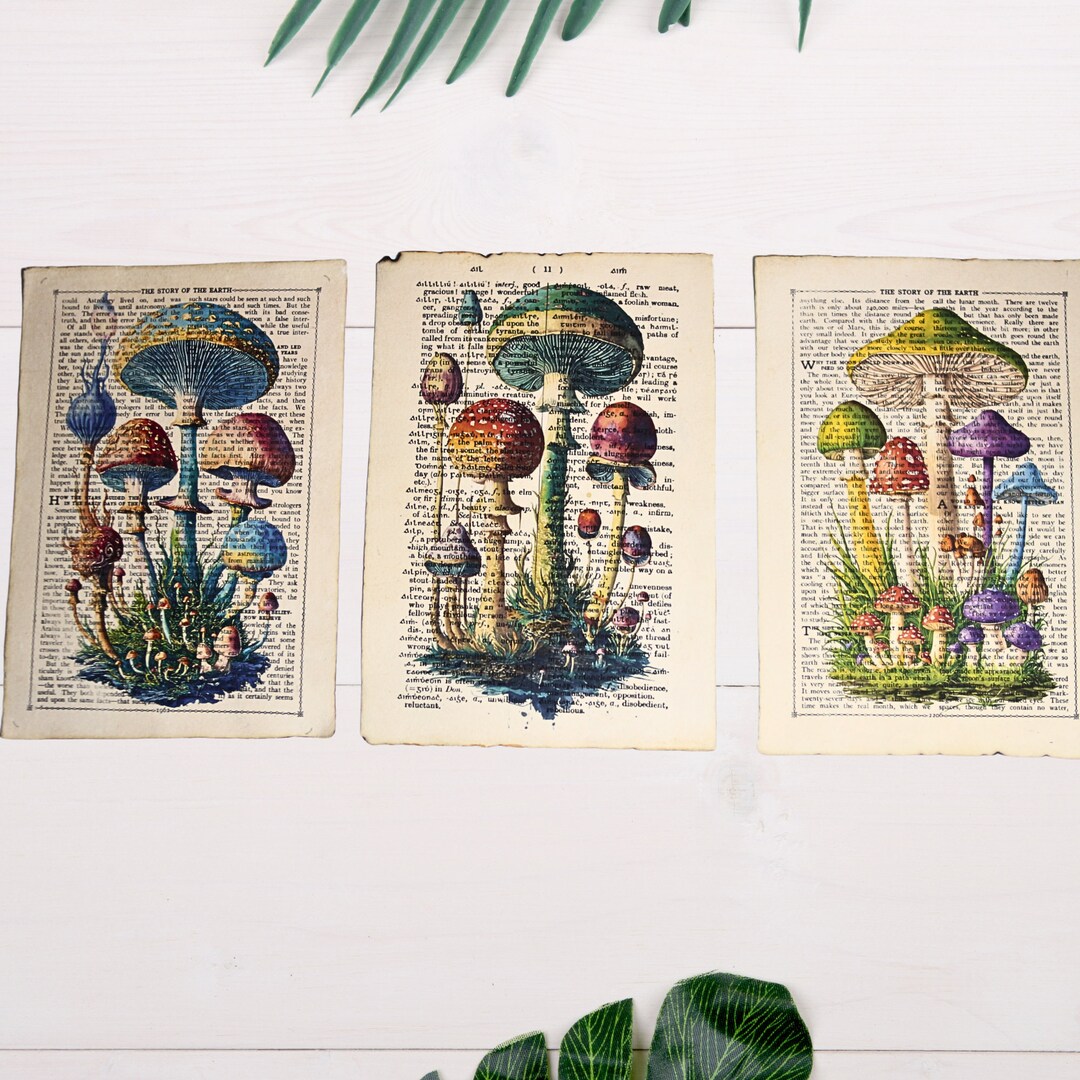 Mushroom Wall Decor, Botanical Fungus Illustrations, Rustic Woodland ...