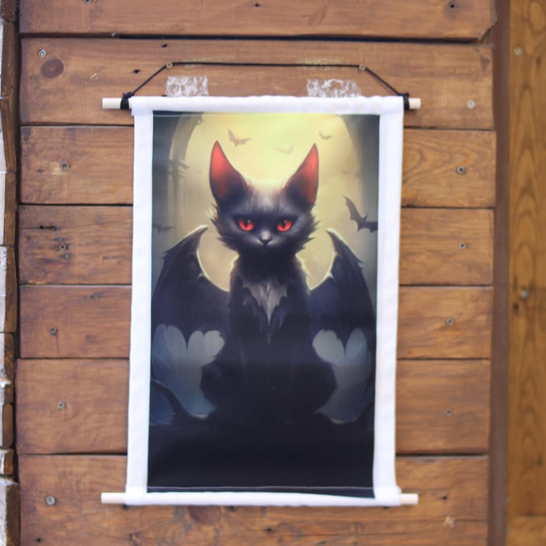 Gothic Black Cat Tapestry, Vampire Cat Art, Dark Fantasy, Halloween ...