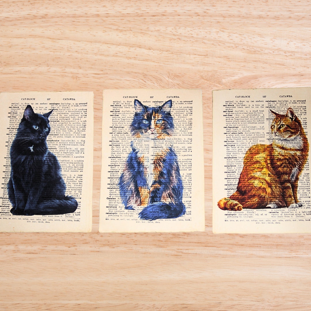 Cats Prints, Antique Book, Parchment Prints, Cat Decor, Vintage Wall ...
