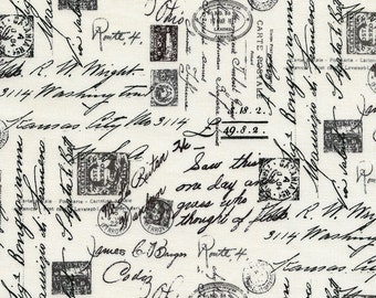 French script fabric | Etsy