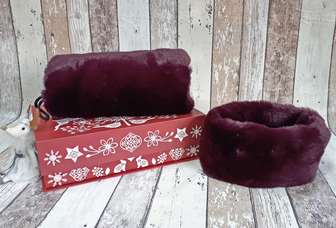 Super Thick Wine Red Faux Fur Hand Muff & Headband Set, Girl's or Women ...