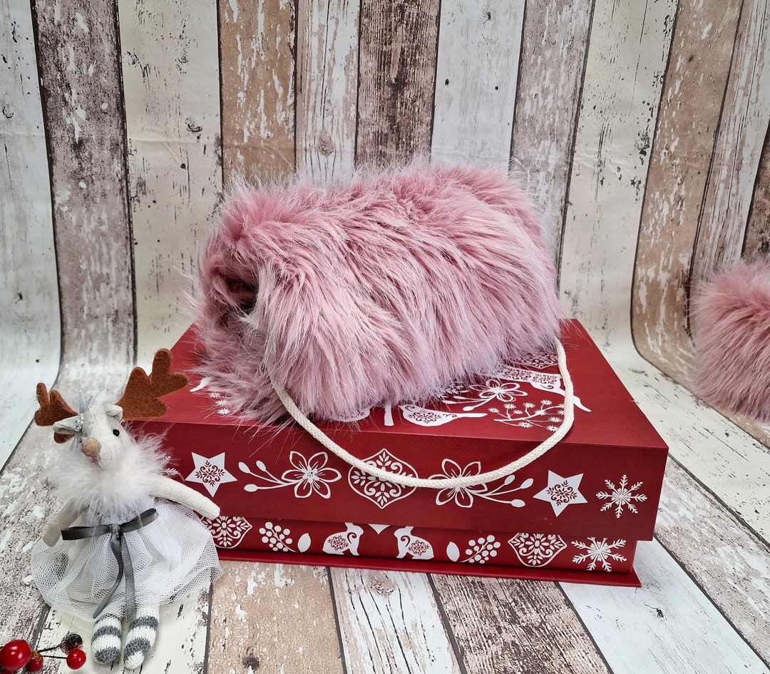Luxury Dusky Pink Faux Fur Hand Muff, Warm Faux Fur Hand Muff, Fluffy ...