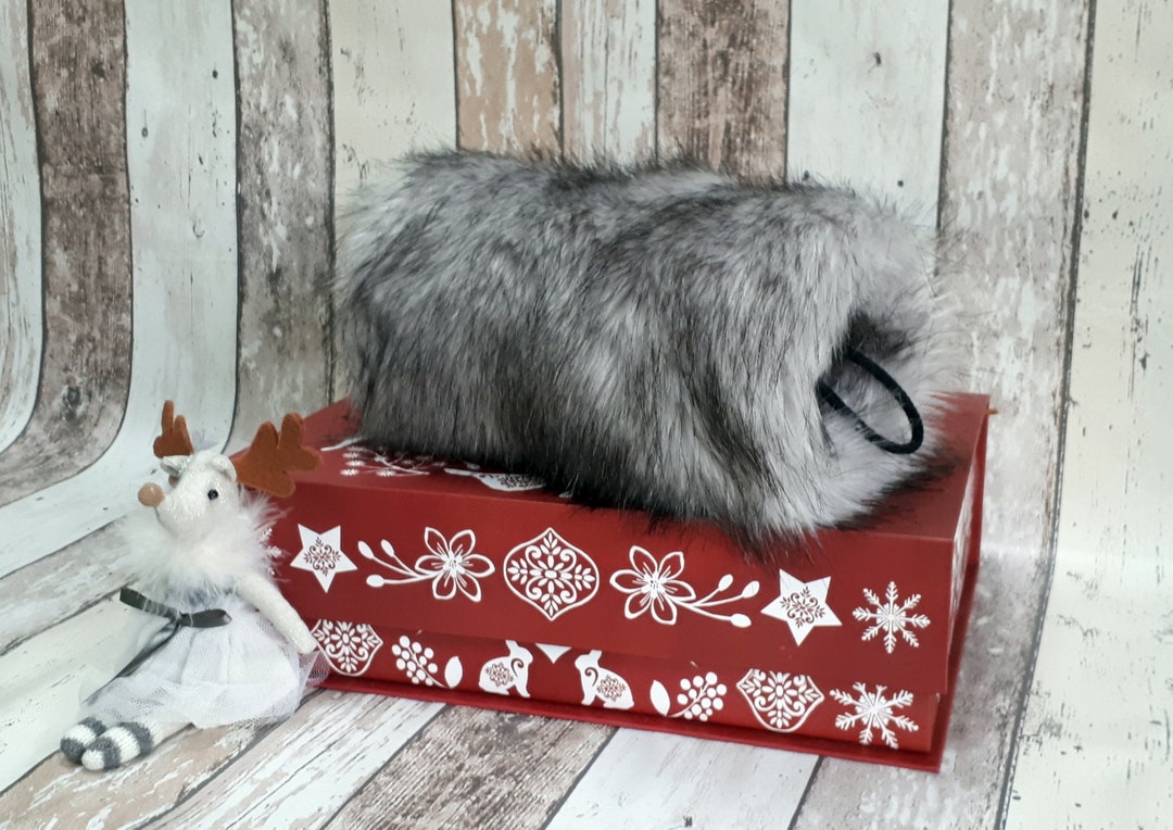 Silver Grey Faux Fur Hand Muff, Long Pile Faux Fur Girl's Fleece Lined ...