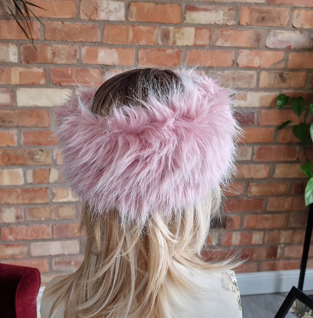 Soft Dusky Pink Faux Fur Headband, Pink With White Tips Faux Fur ...