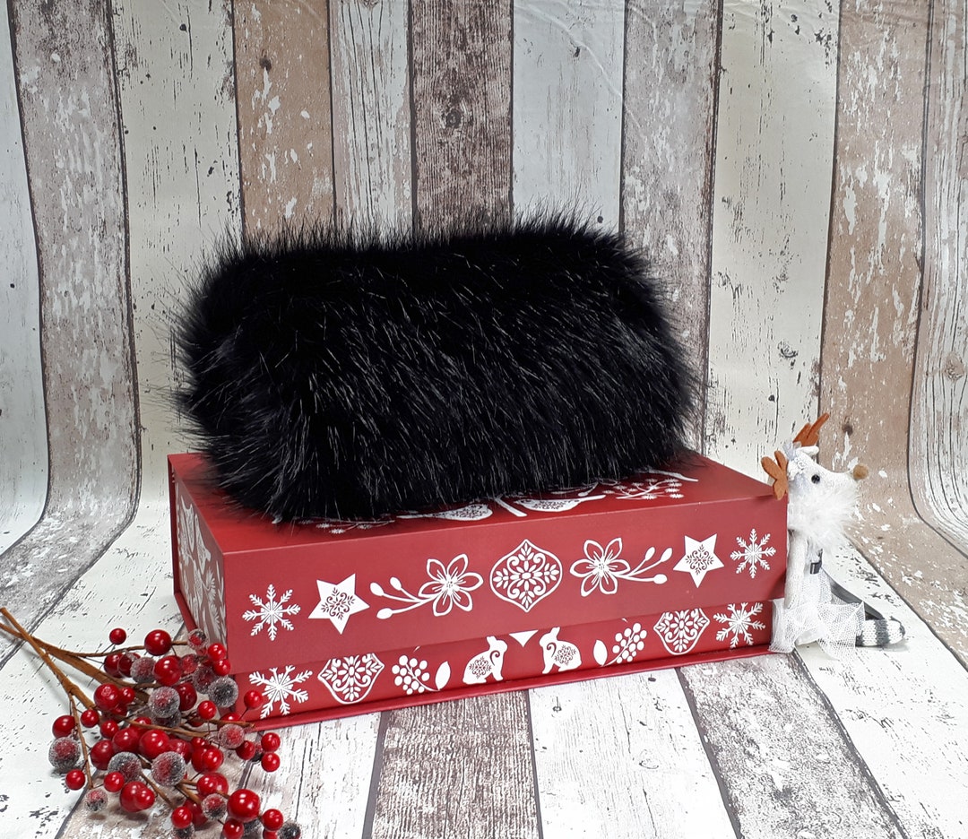 Handmade Long Pile Black Faux Fur Hand Muff, Lined Hand Muff, Mummy ...