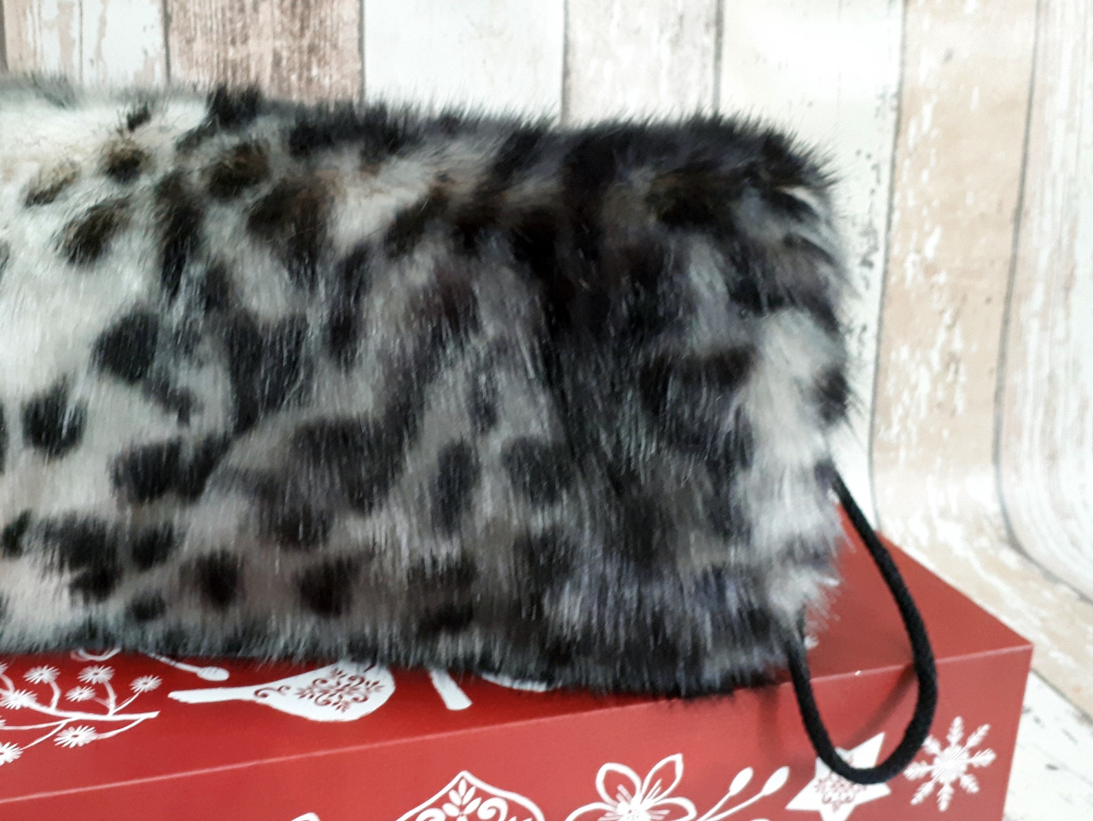 Grey Leopard Faux Fur Hand Muff, Warm Faux Fur Hand Muff, Grey and ...