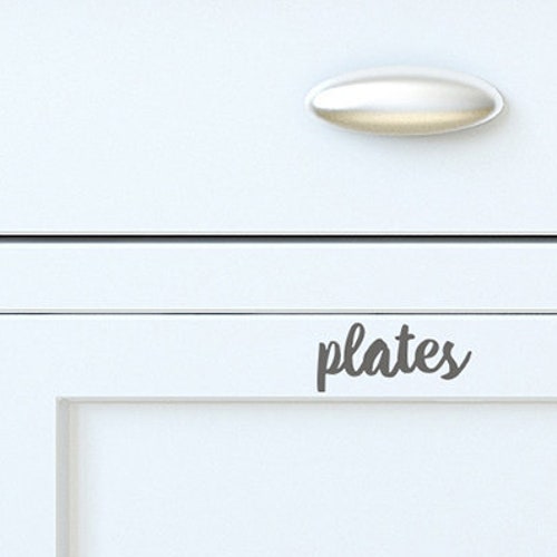Plates cupboard label Kitchen door decal Organising vinyl | Etsy