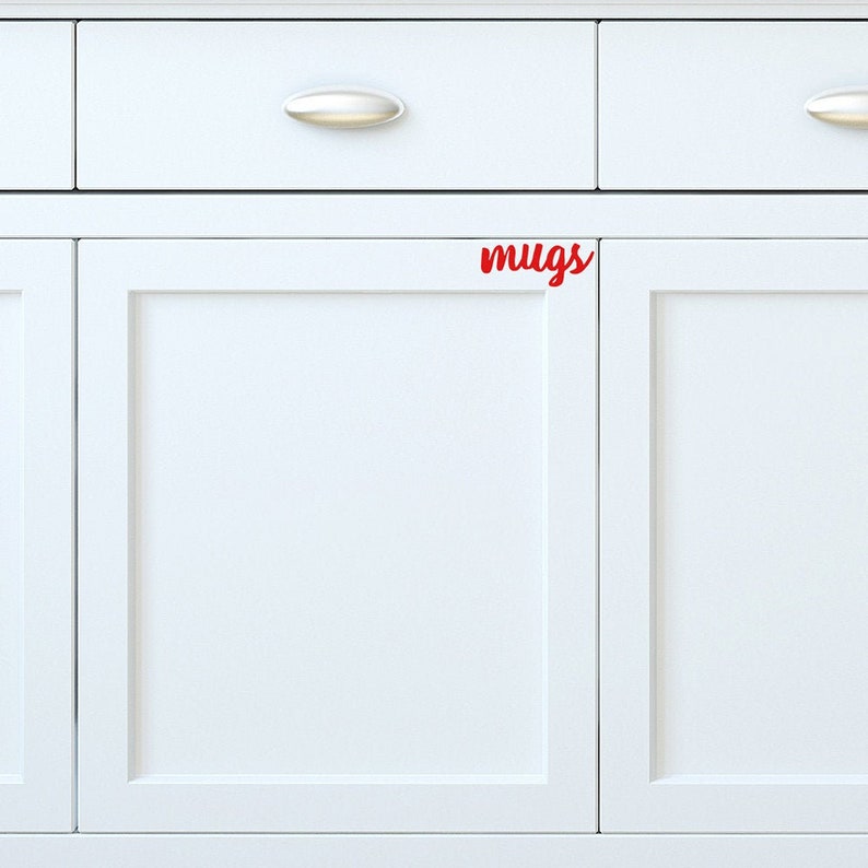 Mugs Cupboard Label Kitchen Door Sticker Organising Vinyl - Etsy