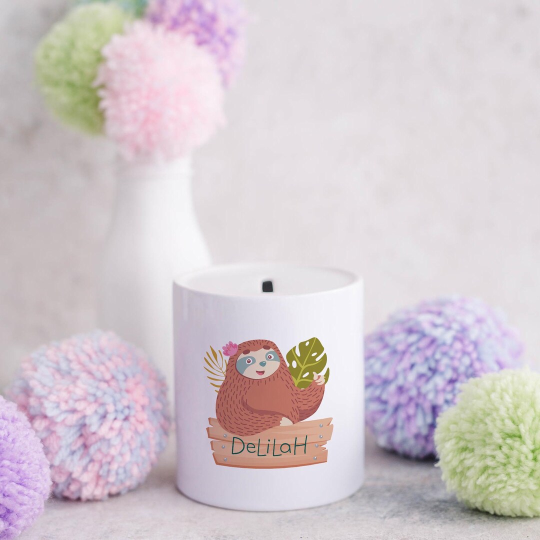 Personalised Sloth Ceramic Money Box With Rubber Stopper Full-colour ...