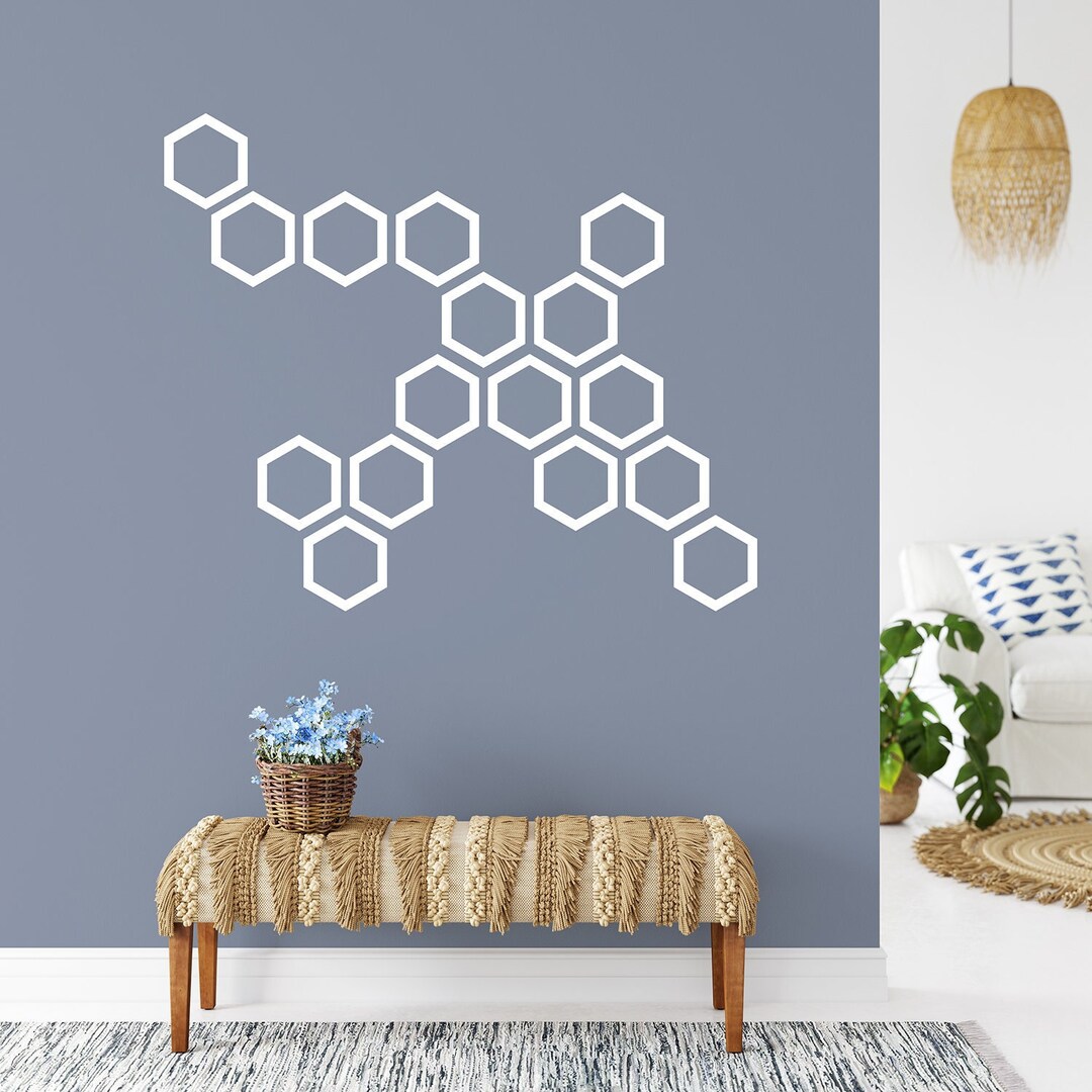 Set of 50 Hollow Hexagon Stickers, Wall Confetti Decals, Geometric ...