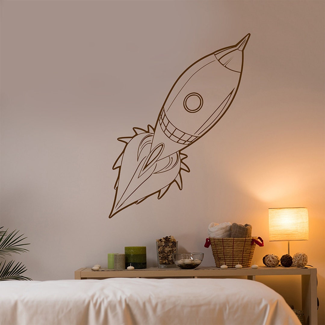 Wall Sticker Space Themed Retro Space Rocket Wall Art Kids Room Wall ...