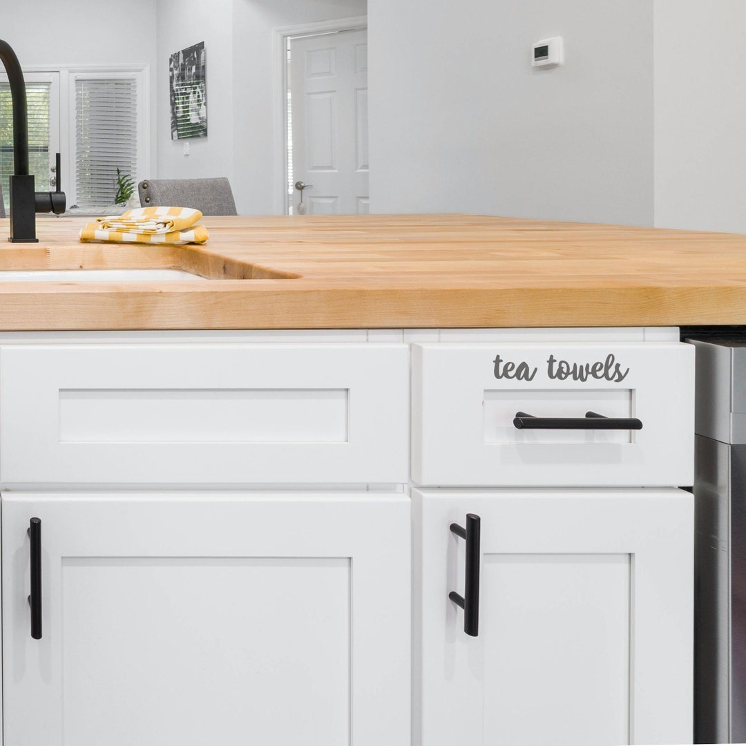 Tea Towels Drawer and Door Sticker Kitchen Drawer Decal Cupboard ...