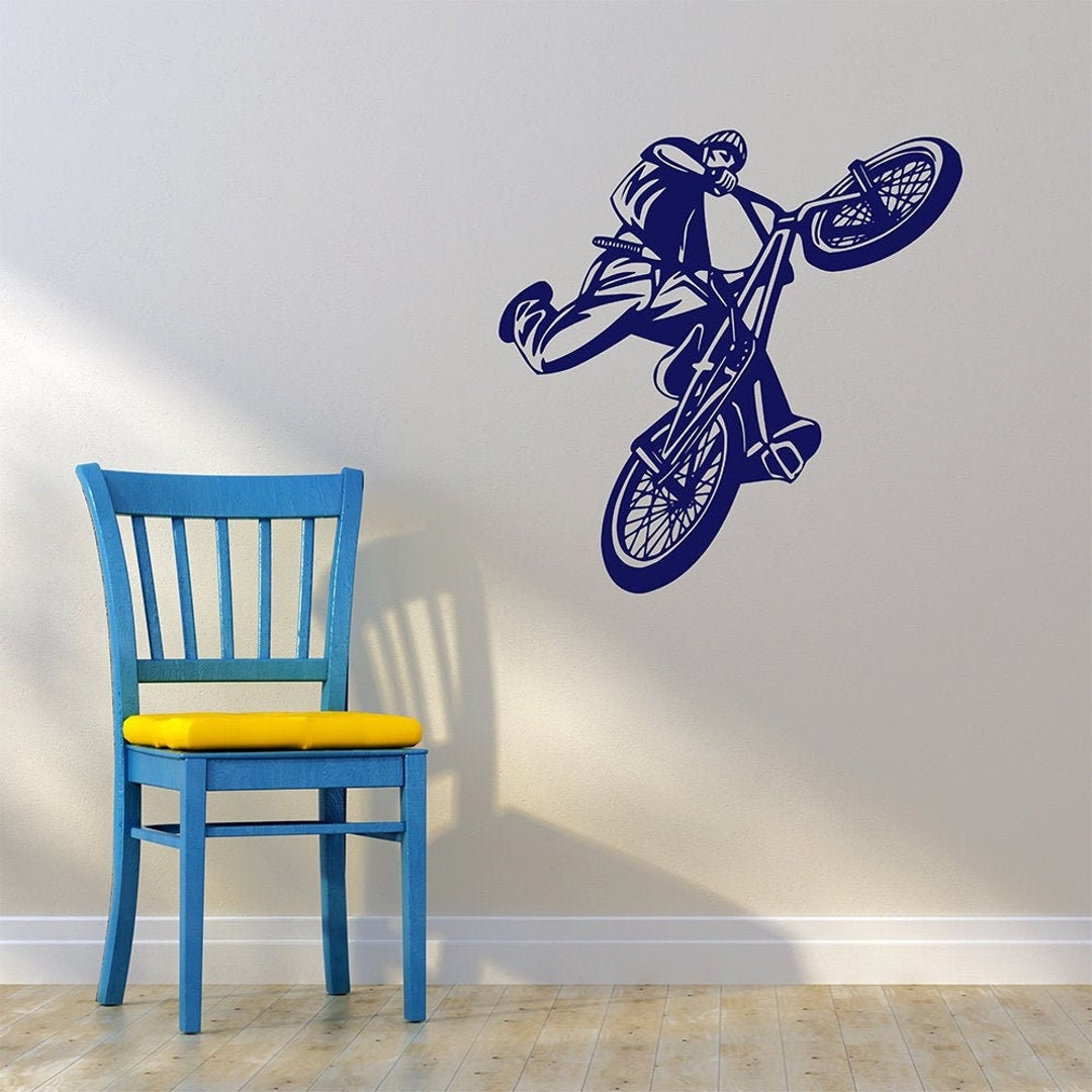 Stunt Bike Rider Decal, Freestyle Bedroom Mural, Bicycle Wall Sticker ...
