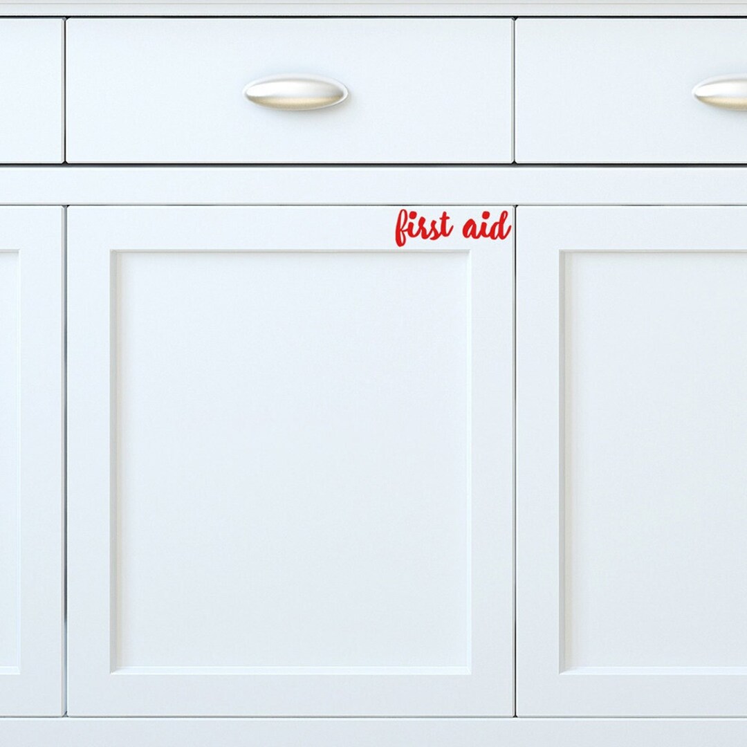 First Aid Sticker, Cupboard Door Decal, Kitchen Drawer Label - Etsy