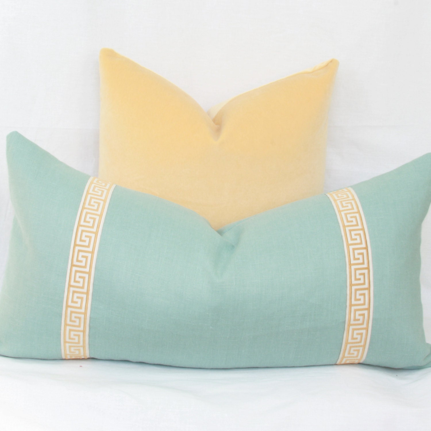 Blue & gold Greek key decorative throw pillow cover.12 x 24. | Etsy