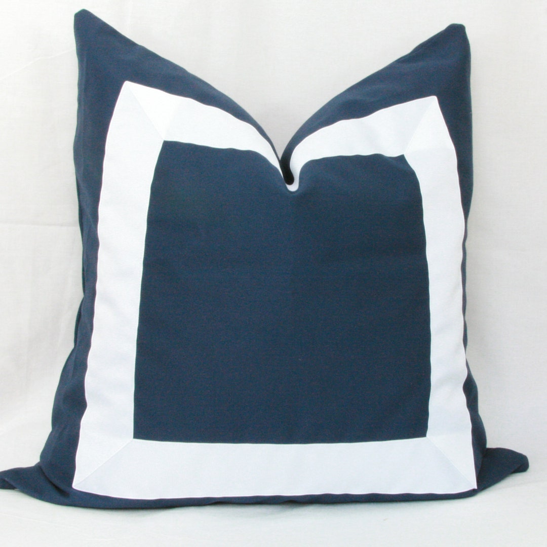 Blue Twill Ribbon Border Decorative Throw Pillow Cover. - Etsy