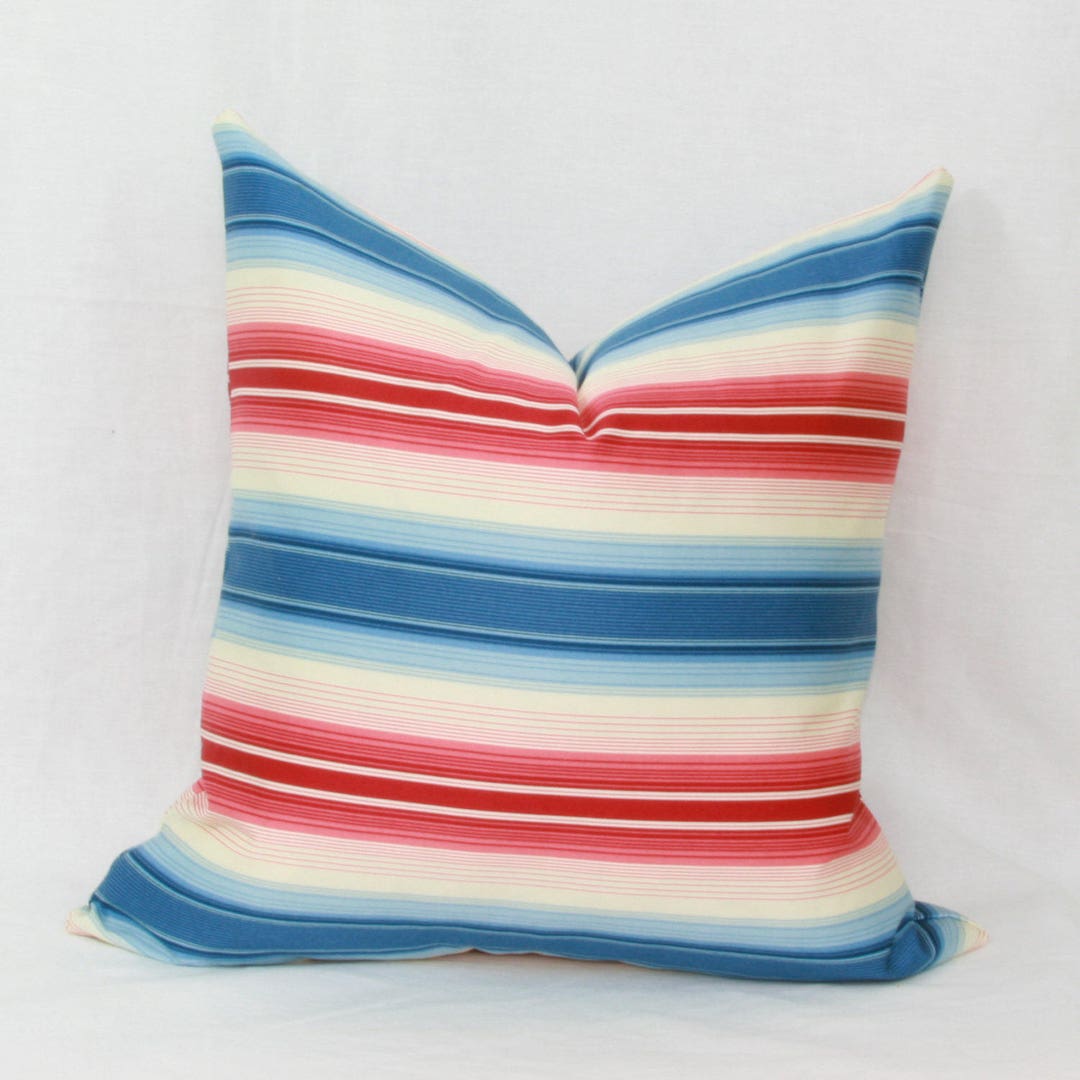 Red & Blue Stripe Decorative Throw Pillow Cover 18x18 20x20 22x22 24x24 ...