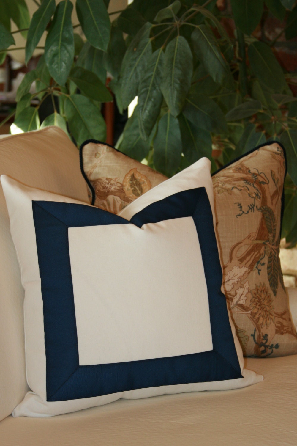 Blue & White Ribbon Border Decorative Throw Pillow Cover. 18" X 18". 20 ...