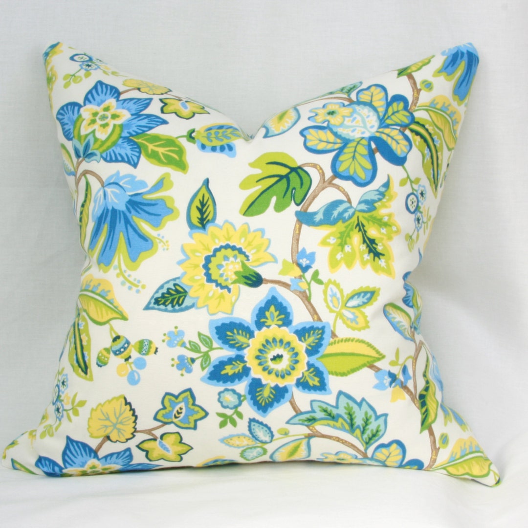 Blue & Yellow Floral Decorative Throw Pillow. 18" X 18".20" X 20".22" X ...