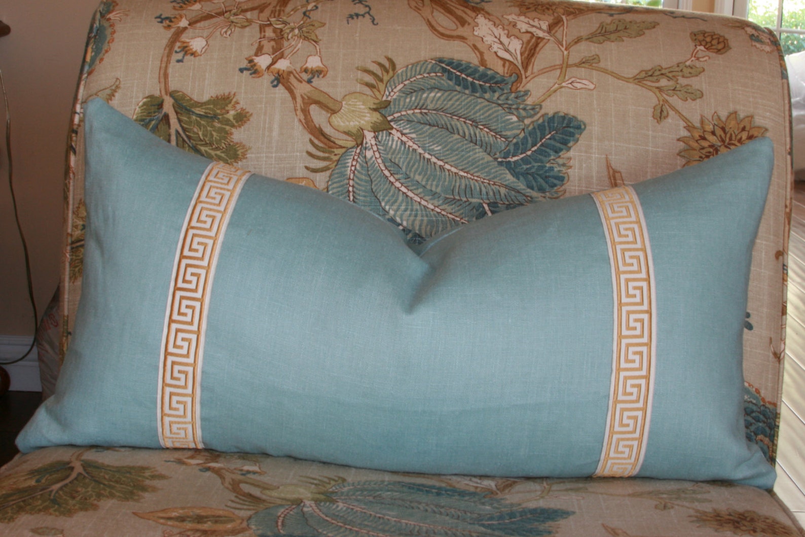 Blue & Gold Greek Key Decorative Throw Pillow Cover.12 X 24. 13 X 26 ...