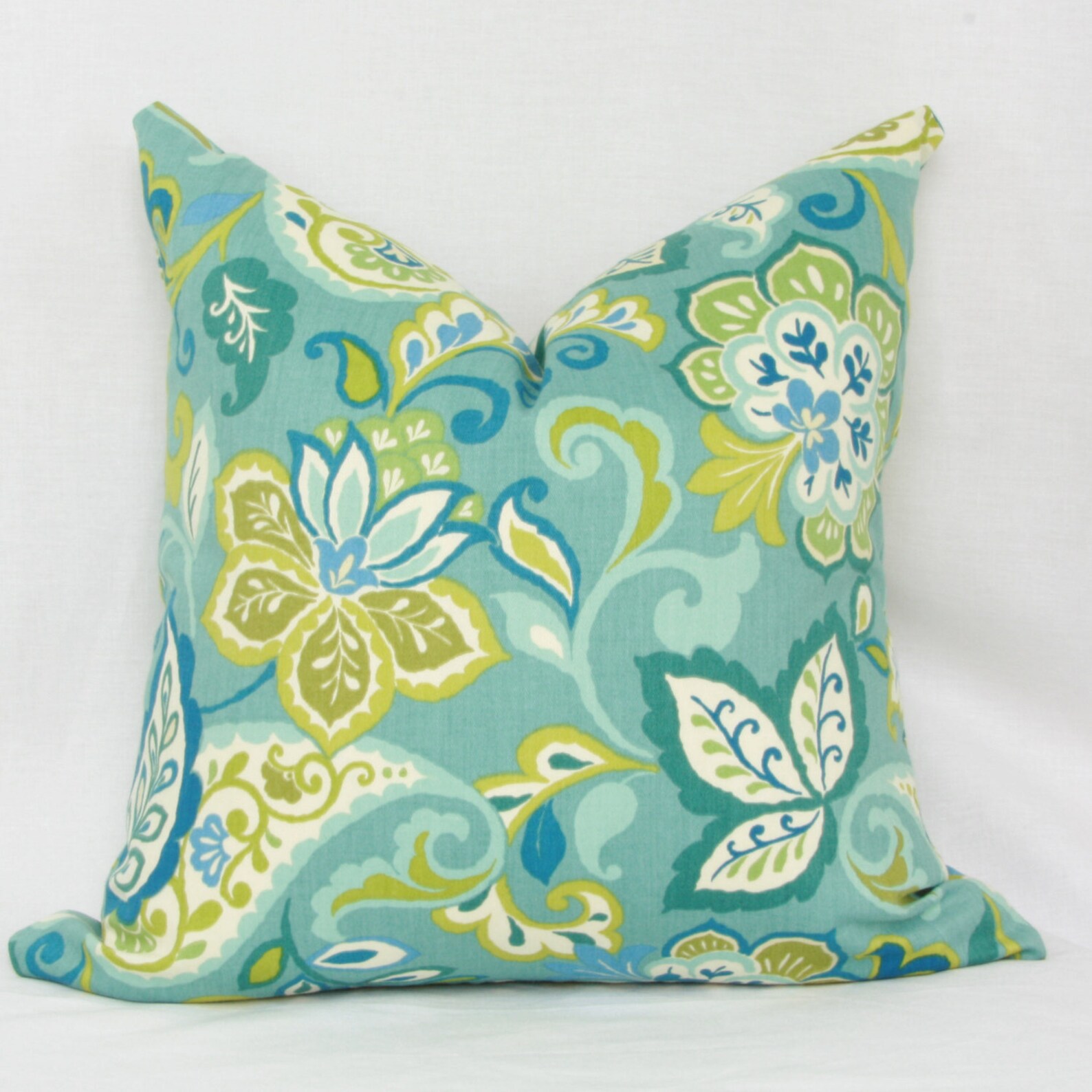Teal Green & White Floral Decorative Throw Pillow. 18 X | Etsy