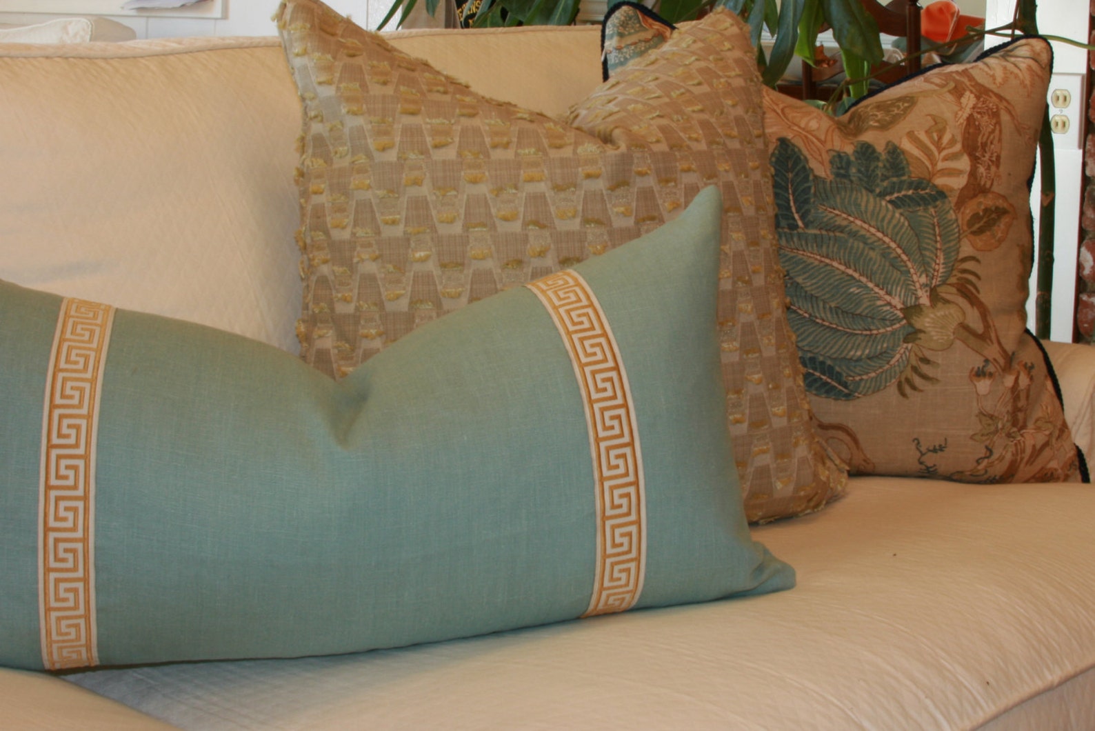 Blue & Gold Greek Key Decorative Throw Pillow Cover.12 X 24. 13 X 26 ...