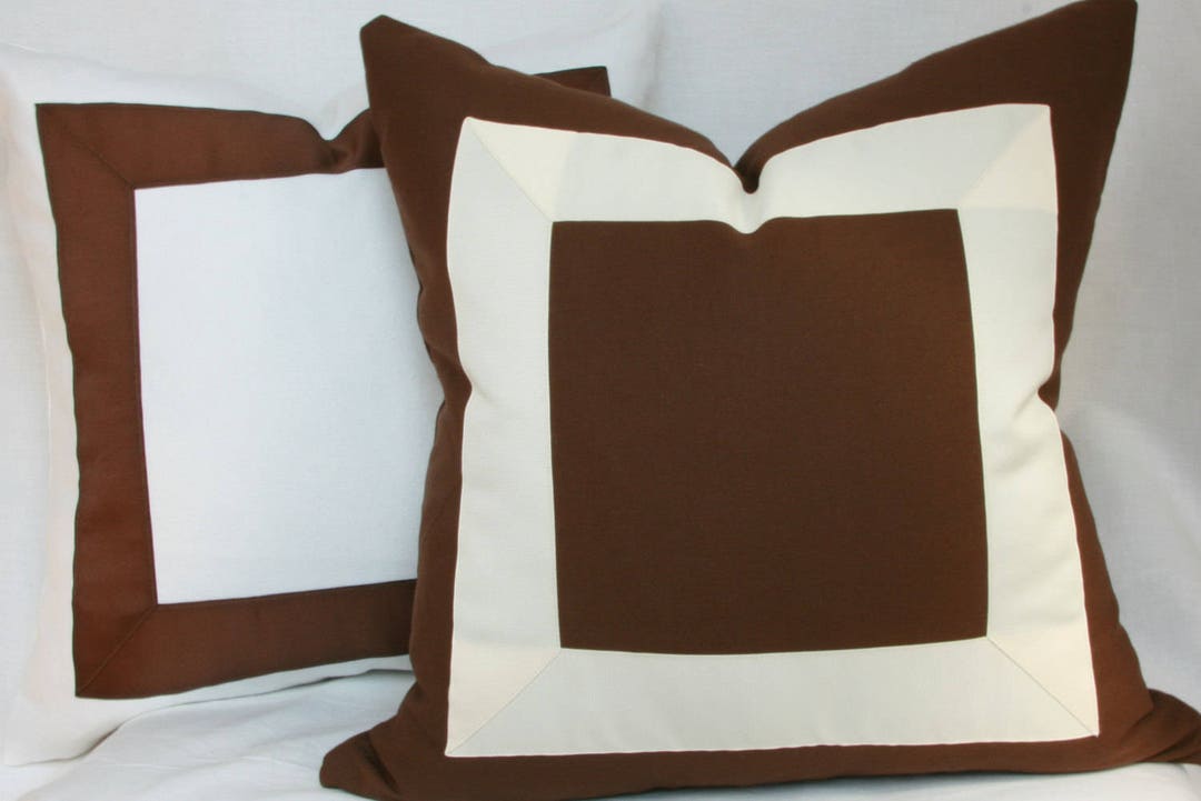 Brown & White or Ivory Ribbon Border Decorative Throw Pillow. 20x20 - Etsy