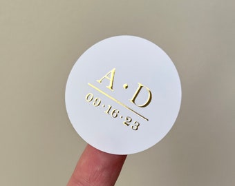 Gold Foil Sticker Label Heart Modern Round Foil Favor Envelope Label ...