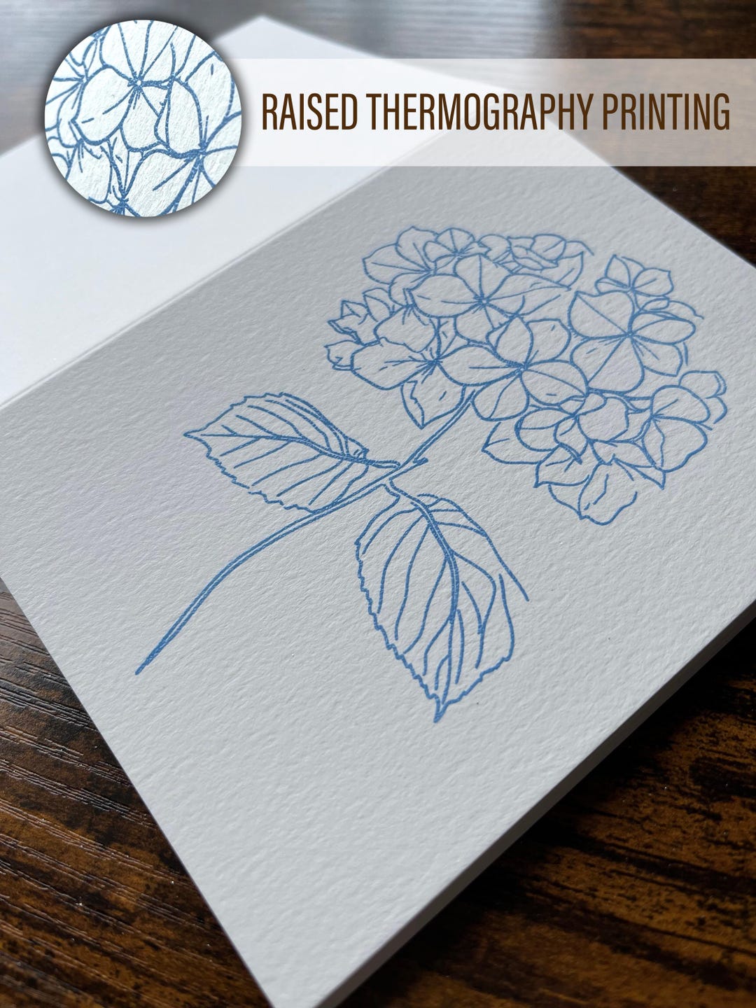 Blue Hydrangea Greeting Card Custom Colors Raised Thermography Printing ...