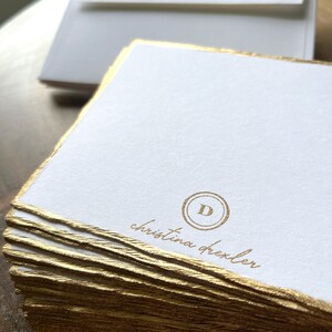Personalized Gold Stationary Note Card Thermography Gold Deckle Tipped ...