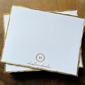 Personalized Gold Stationary Note Card Thermography Deckle Tipped ...