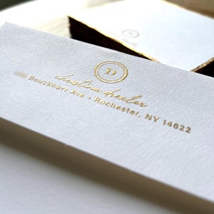 Personalized Gold Stationary Note Card Thermography Gold Deckle Tipped ...