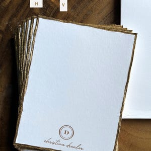 Personalized Gold Stationary Note Card Thermography Gold Deckle Tipped ...
