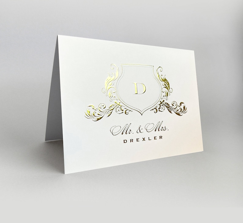 Gold Foil Wedding Thank You Cards, Crest Monogram, Couples Stationary ...