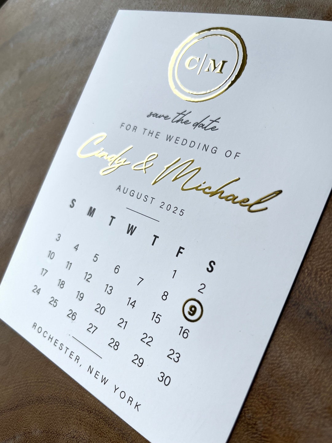 Gold Foil Save the Date Calendar Magnet or Card Raised Gold Silver ...