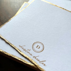 Personalized Gold Stationary Note Card Thermography Gold Deckle Tipped ...