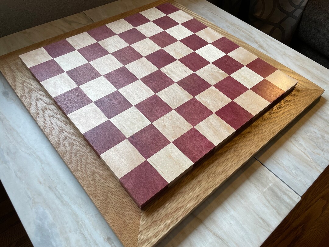 Raised Purple Heart and Maple Chess Board W/ White Oak Border - Etsy