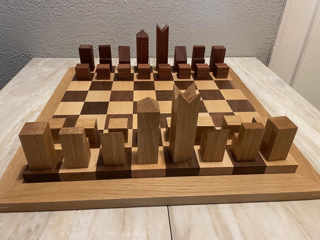 Sapele and White Oak Geometric Chess Pieces - Etsy