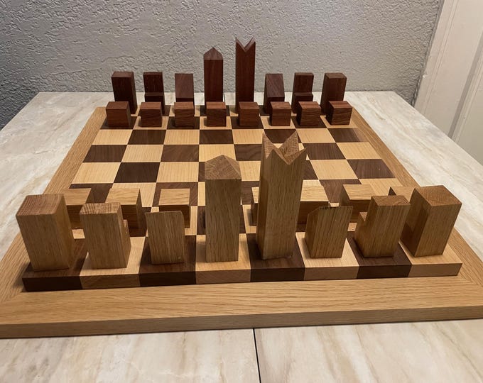 Sapele and White Oak Geometric Chess Pieces - Etsy