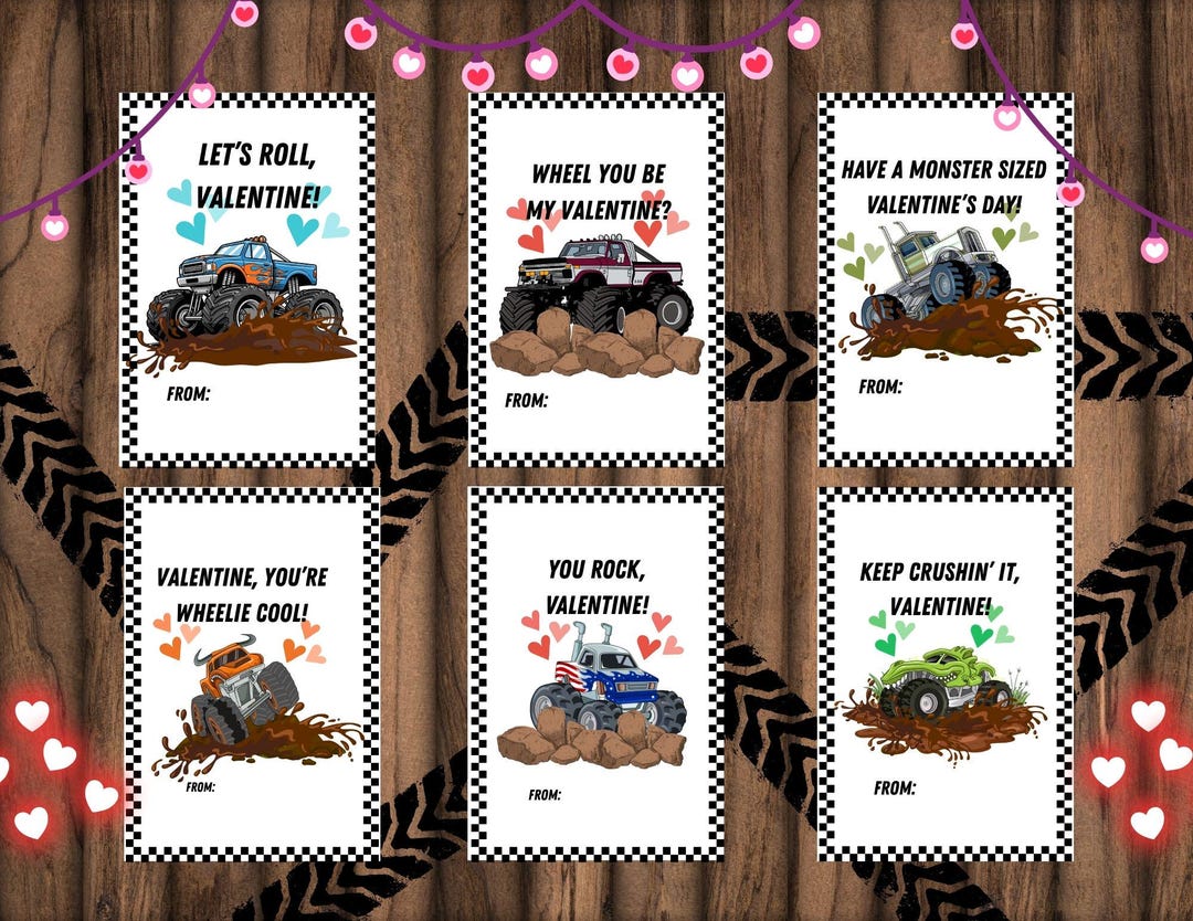 Monster Truck Valentine's Day Cards Printable - Kids School Instant ...