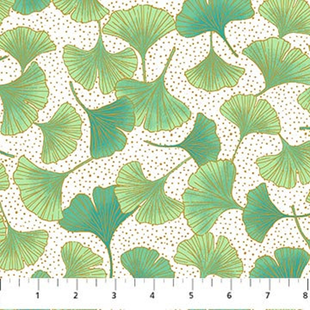 Shimmer Ginkgo Garden Ginkgo Toss Eggshell/green Small Leaves 26854M-10 ...