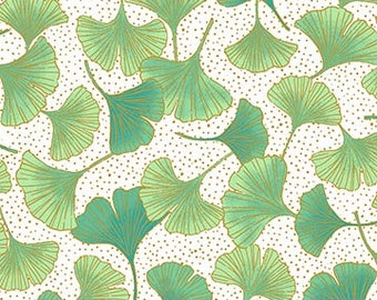 Ginkgo Fabric Ginkgo Leaves by New Branch Studio Spring Rose Spearmint ...