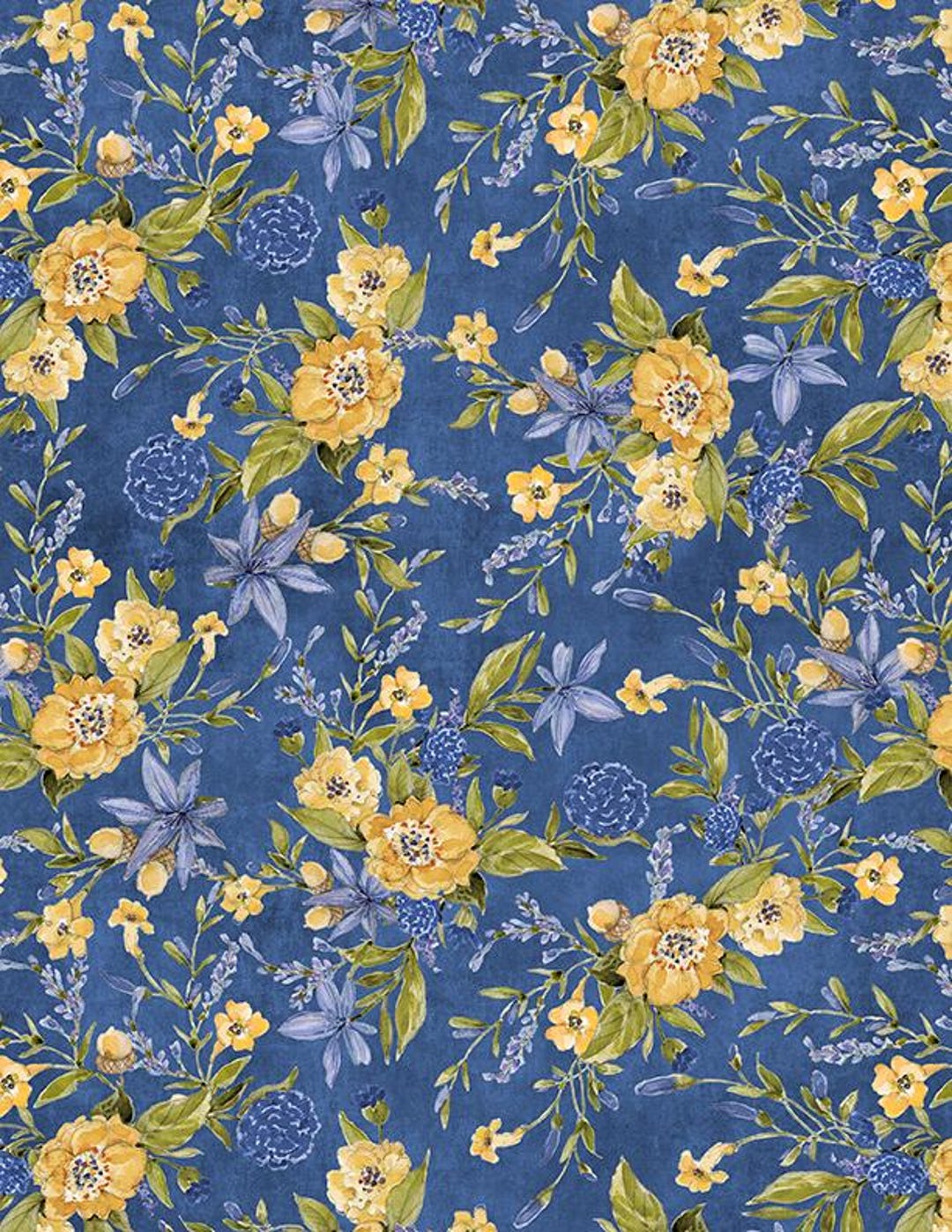 Morning Serenade HALF YARD Floral All Over Blue/yellow 39866-454 ...