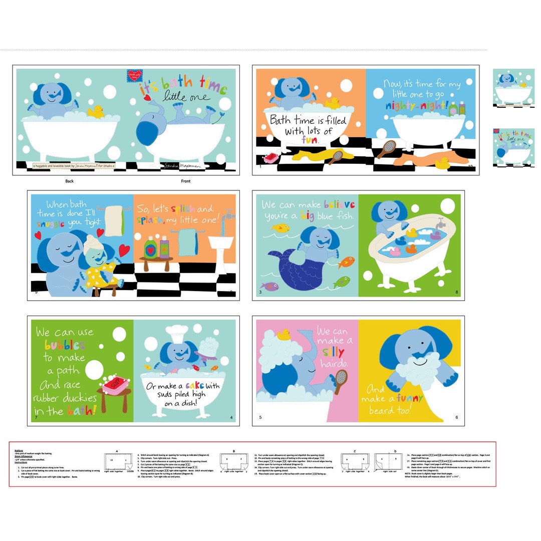 Bathtime Little One Soft Book Panel 7674P-01 by Studio E 100% Cotton ...