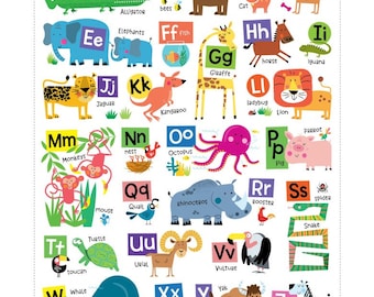 Animal Alphabet Fabric Panel | Etsy