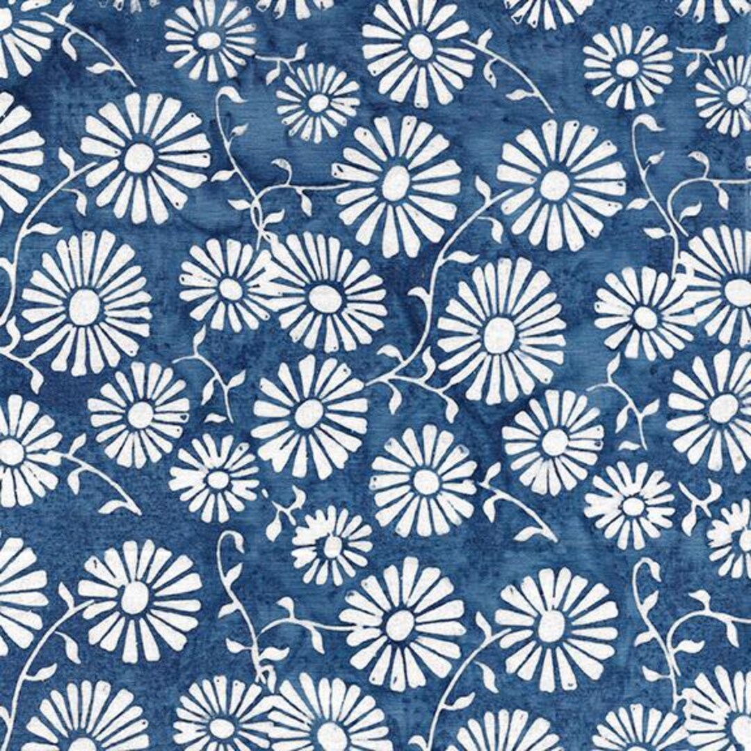 Island Batik HALF YARD Daisy French Blue Batik 112313560 100% Cotton ...